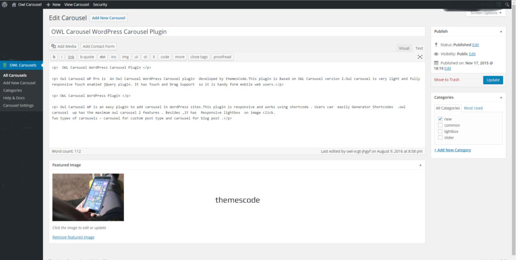 Owl Carousel WP Pro - An Owl Carousel WordPress plugin - themesCode